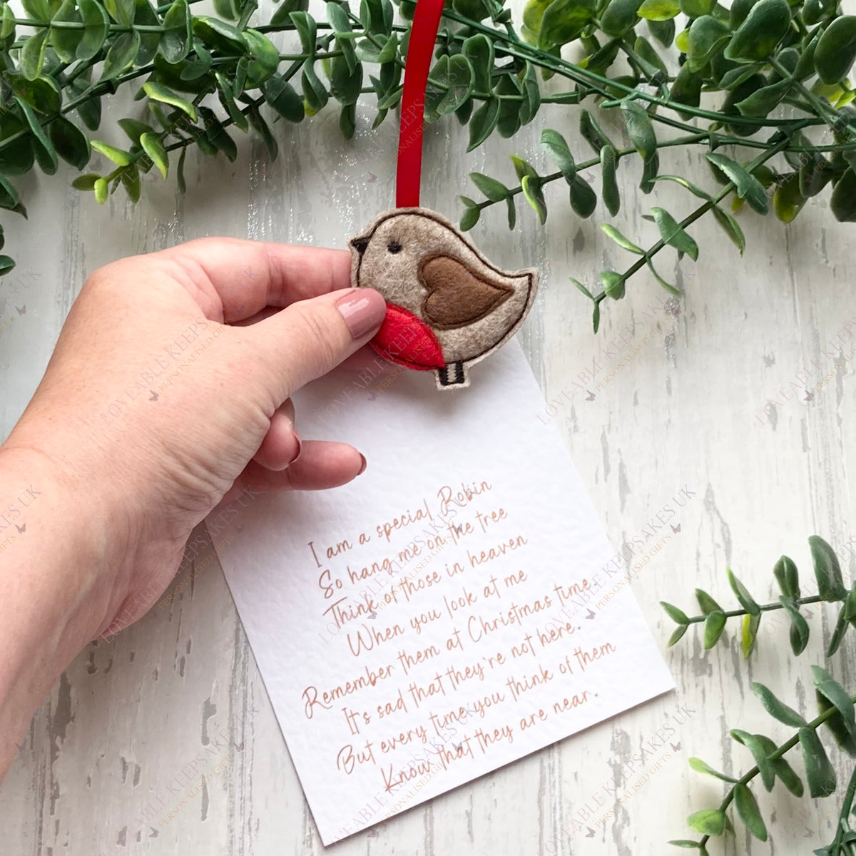 Remembrance Christmas Robin & Card - Felt Robin Tree Decoration ...