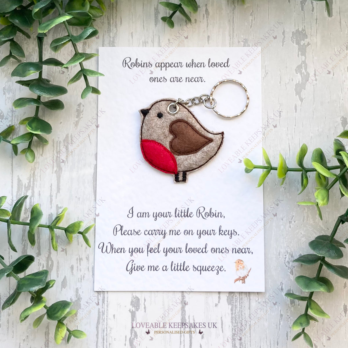 Handmade Felt Robin Keychain Pocket Hug - Remembrance Gift & Card ...