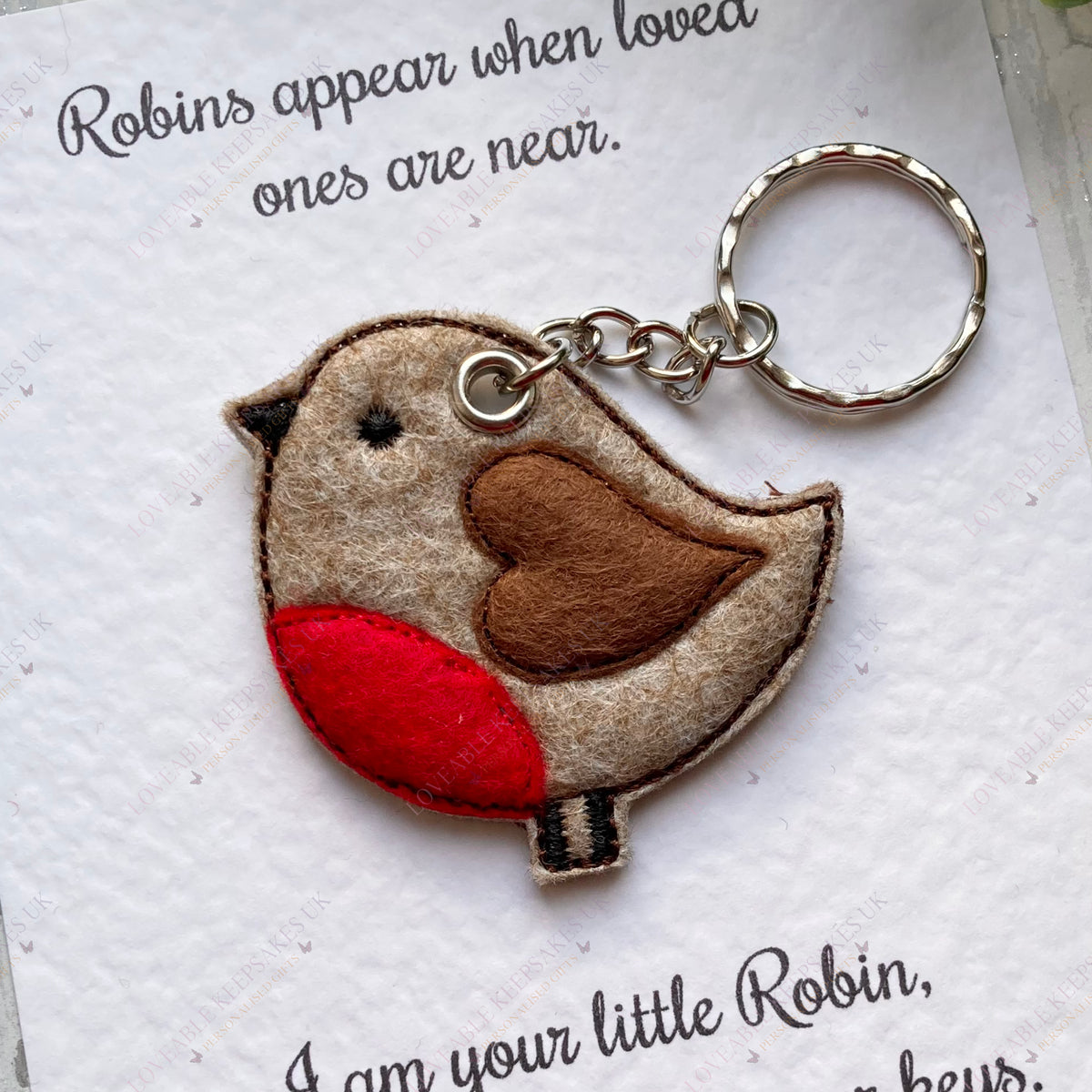 Handmade Felt Robin Keychain Pocket Hug - Remembrance Gift & Card ...